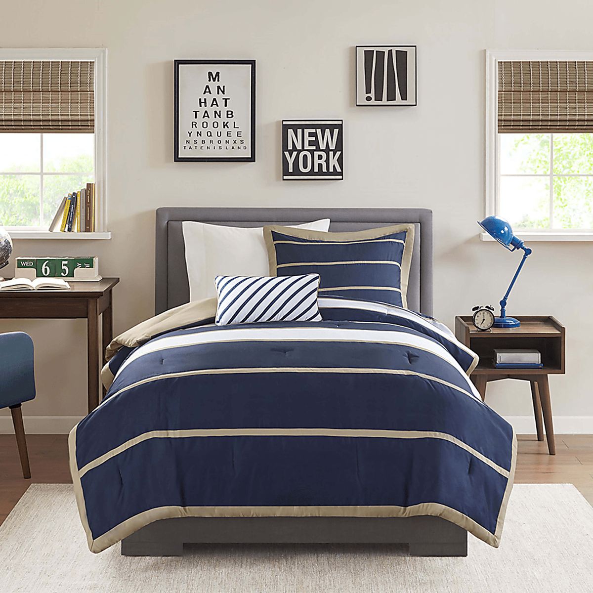 Balla Navy Blue King Comforter Set | Rooms to Go