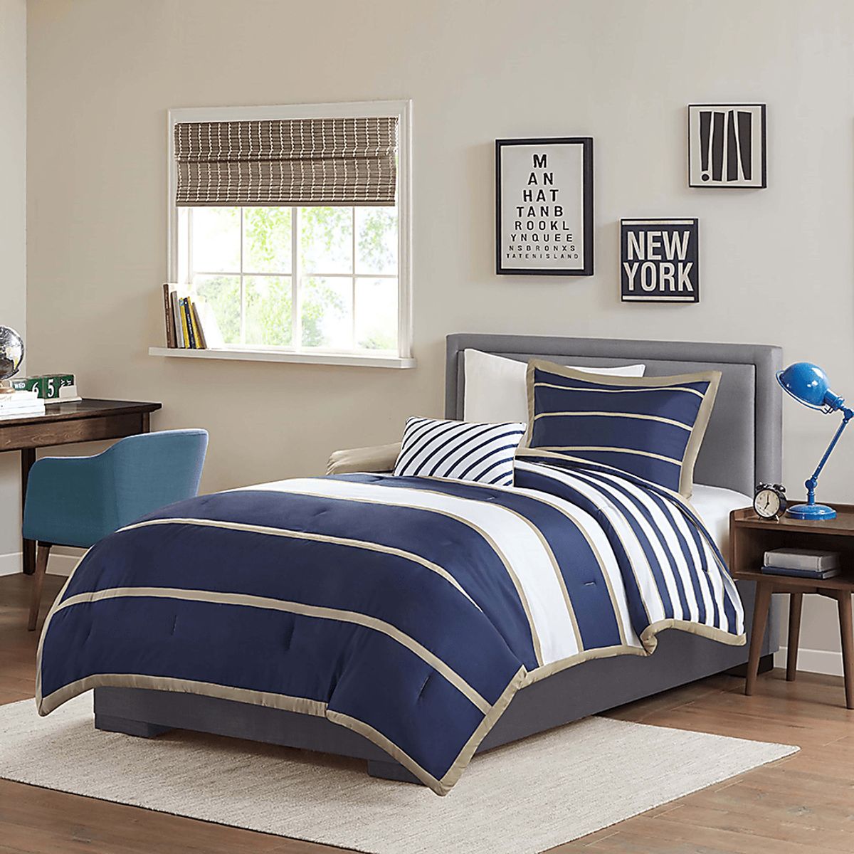 Balla Navy Blue King Comforter Set | Rooms to Go