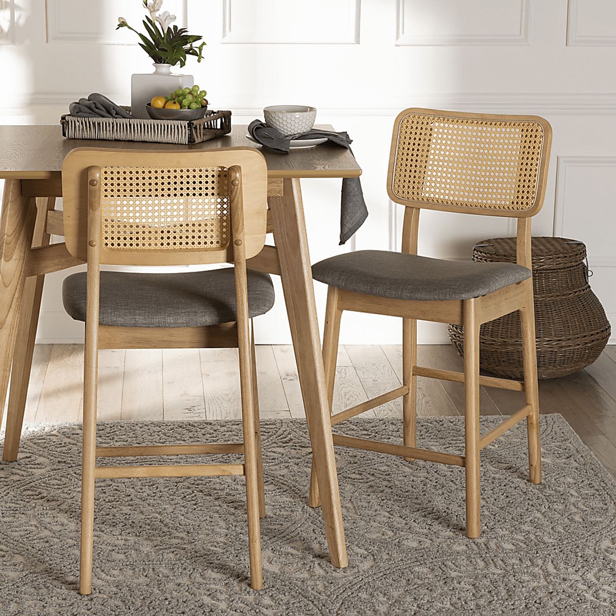 Ballardvale Natural Beige,White Polyester Fabric Counter Stool, Set Of ...