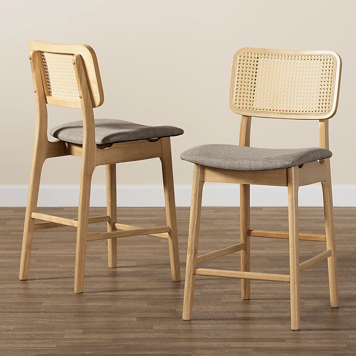 Ballardvale Natural Beige,White Polyester Fabric Counter Stool, Set Of ...