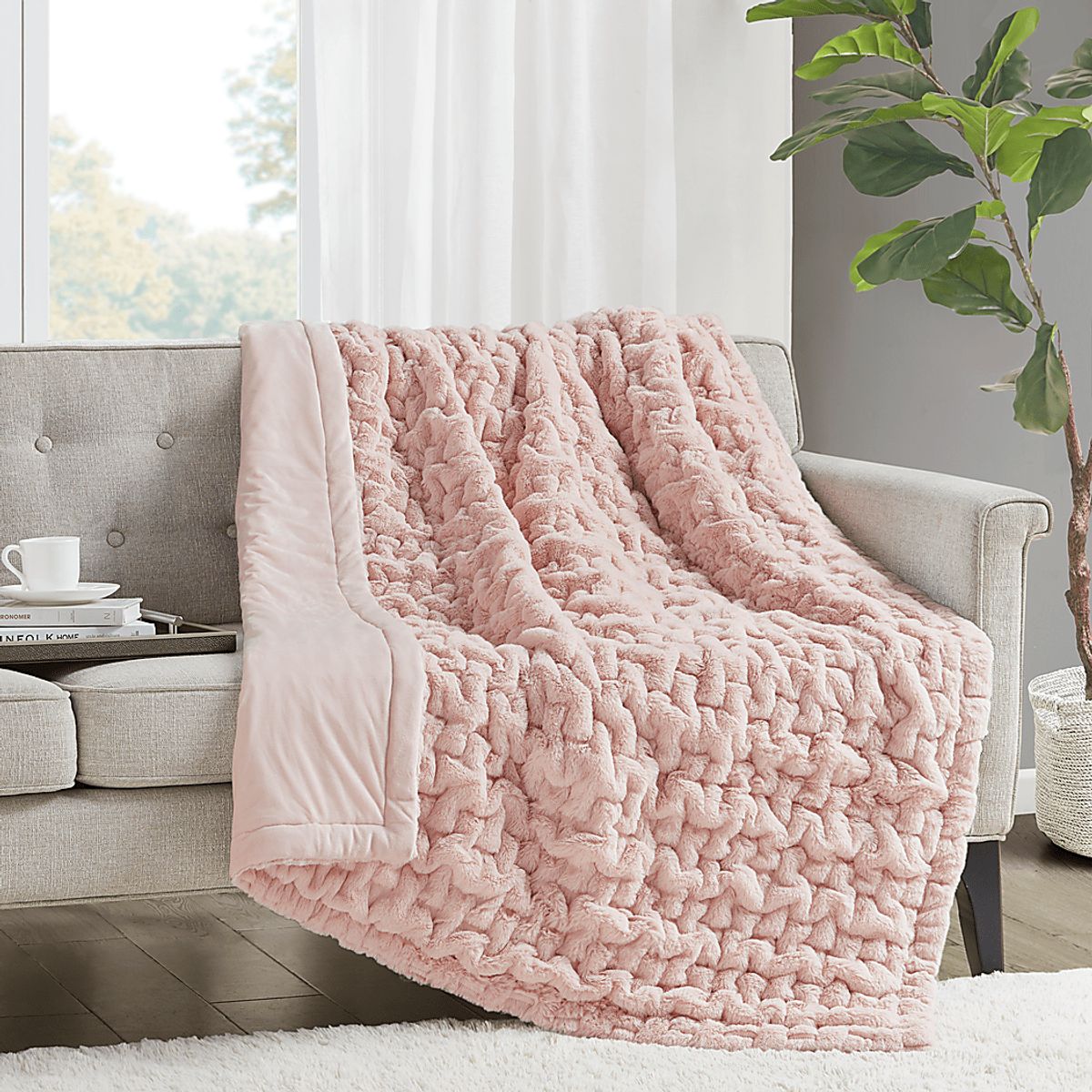 Balleyduff Blush Beige Polyester Fabric Throw Blanket | Rooms to Go