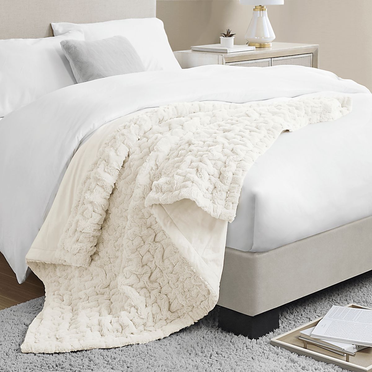 Balleyduff Ivory Beige Polyester Fabric Throw Blanket | Rooms to Go