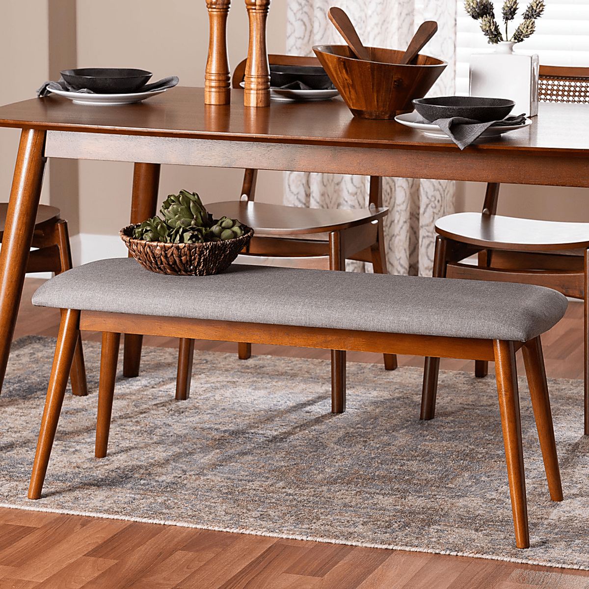 Balmorhea Brown Dark Wood Polyester Fabric Bench | Rooms to Go