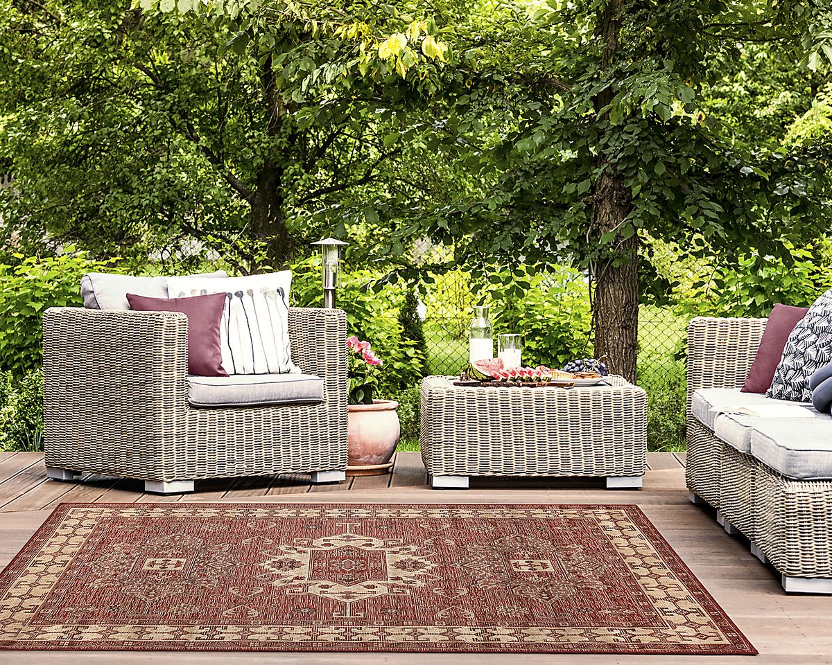 Bannigan Red Outdoor Rugs | Rooms to Go