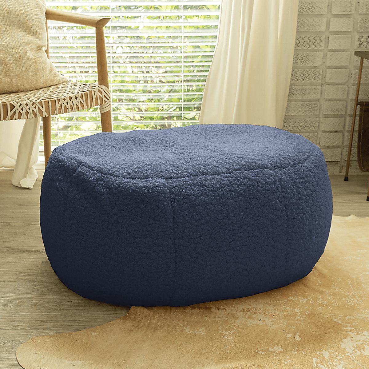 Bansqa II Indigo Blue Polyester Fabric Poufs | Rooms to Go