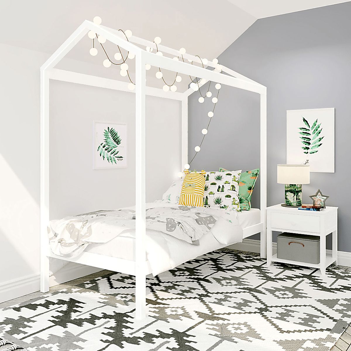 Banting White Colors,White Twin Canopy Bed | Rooms to Go