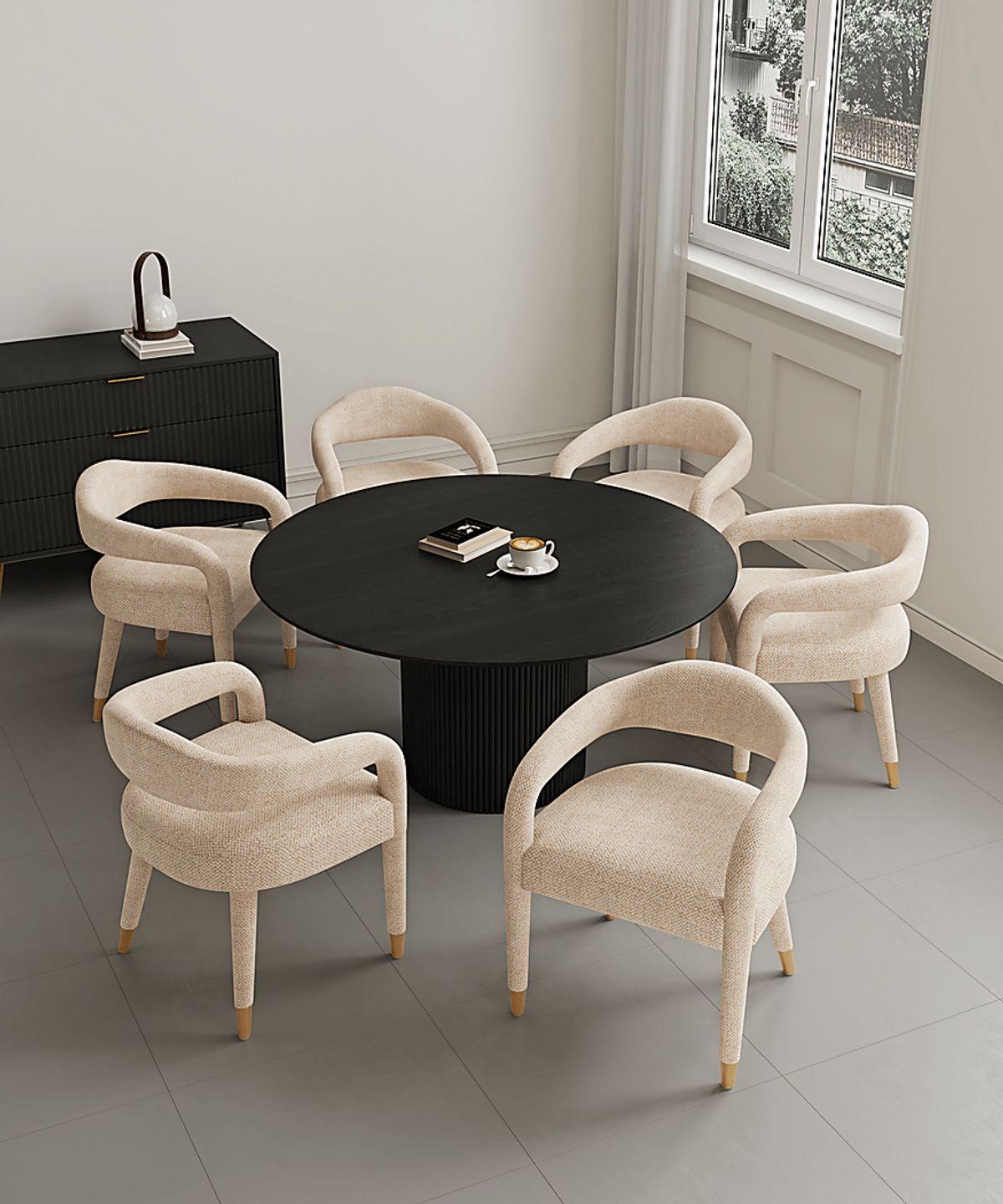 Barbette Black,Gold Black,Yellow Tweed Black And Gold 7 Pc Dining Table ...