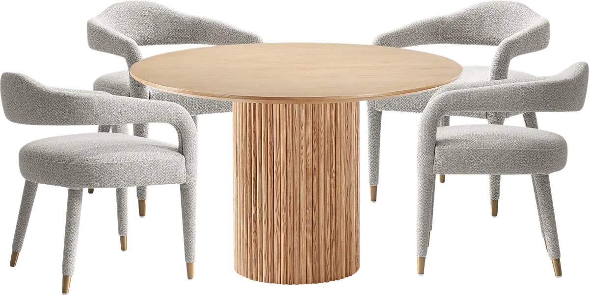 Barbette Natural,Silver Beige,Gray,White Tweed Natural And Silver 5 Pc Dining Table Set | Rooms ...