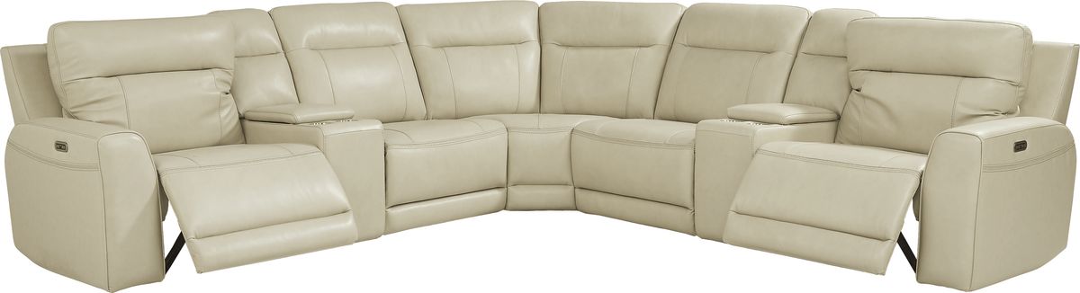 Bargotti Stone Beige Leather 7 Pc Dual Power Reclining Sectional ...
