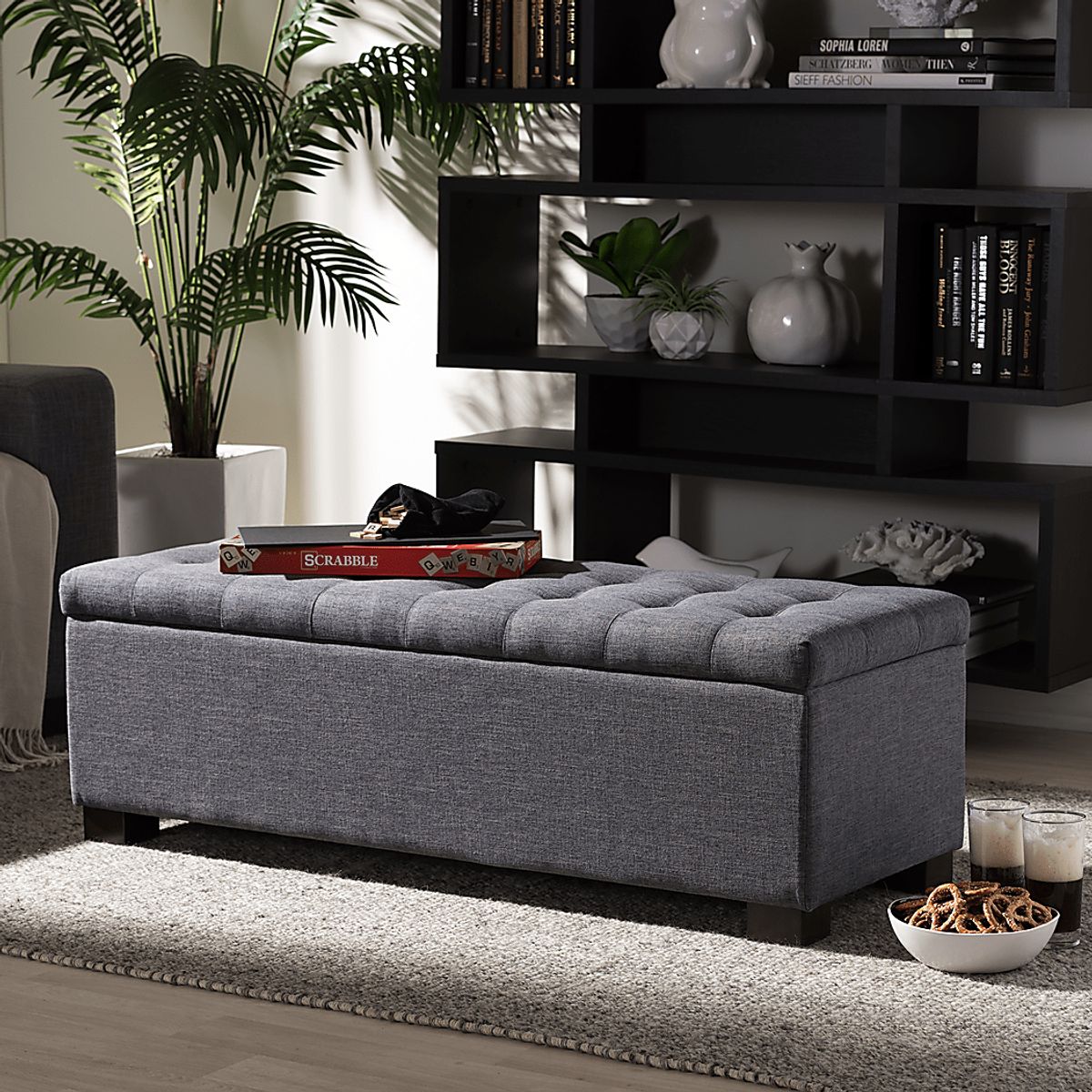Barrhalla Dark Gray Polyester Fabric Bench | Rooms to Go