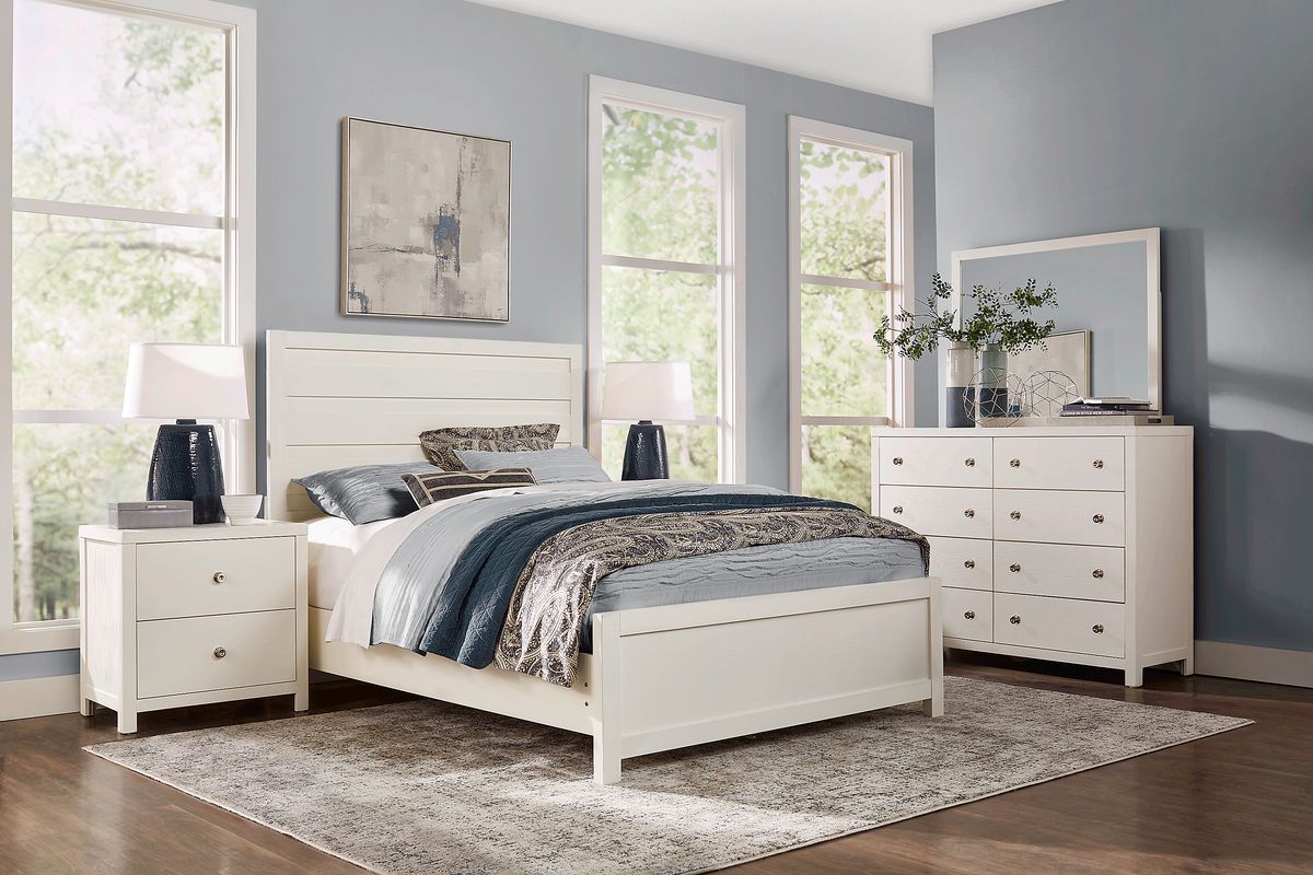 Barringer Place 7 Pc White Colors,White Queen Bedroom Set With Dresser, Mirror, 3 Pc Queen Panel ...