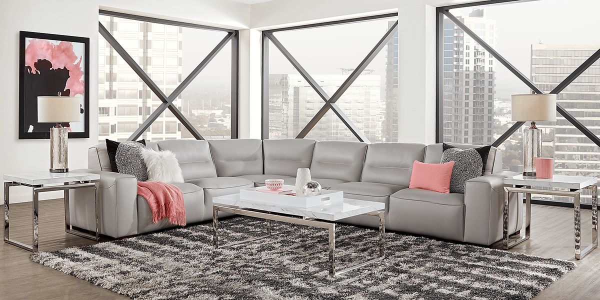 Bartello 7 Pc Gray Leather Living Room Set | Rooms to Go