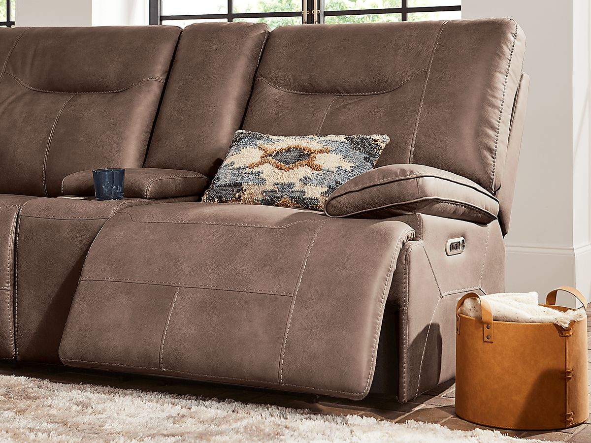 Barton Brown Woven 3 Pc Dual Power Reclining Sectional | Rooms to Go
