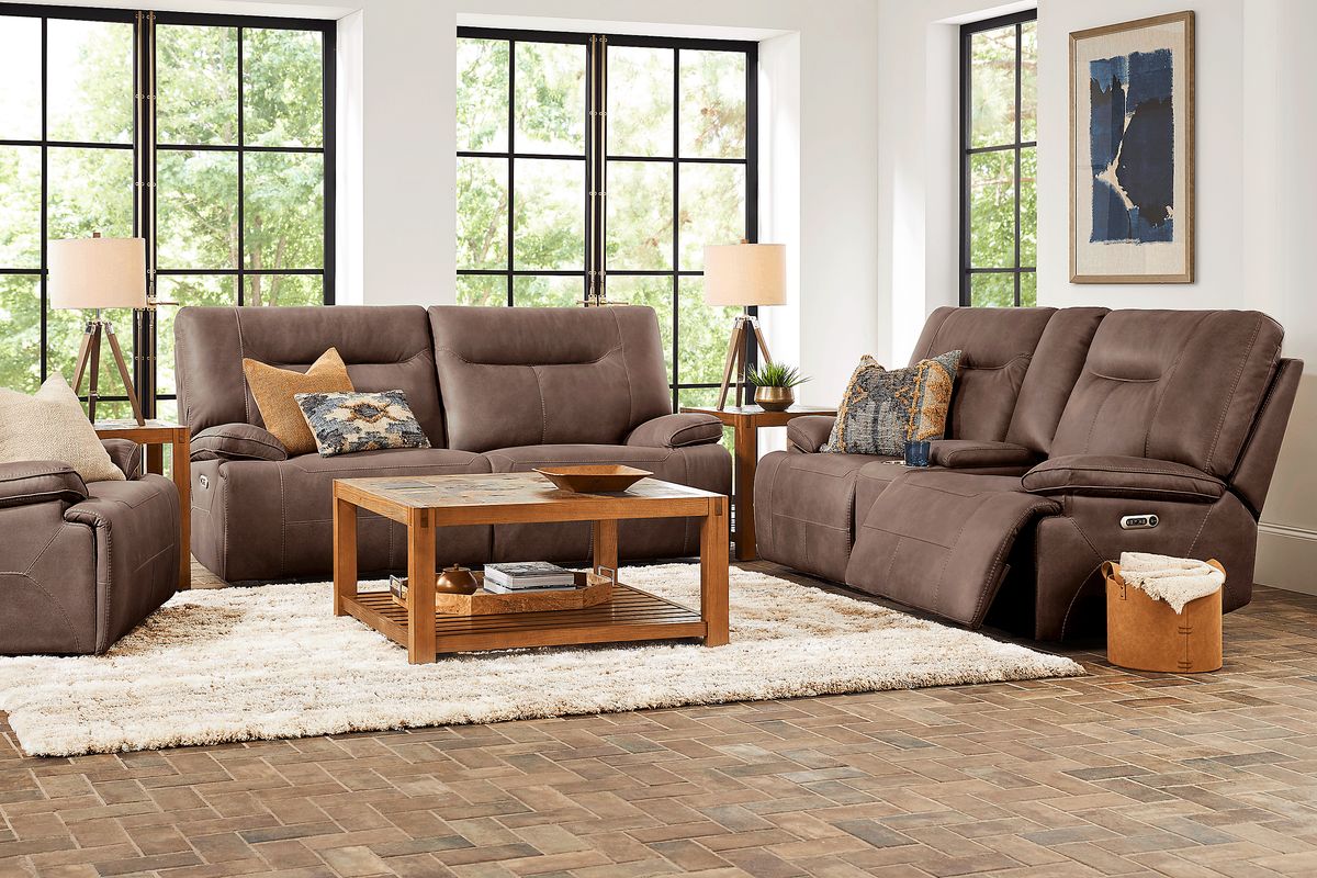 Barton 5 Pc Brown Woven Dual Power Reclining Living Room Set With Dual ...
