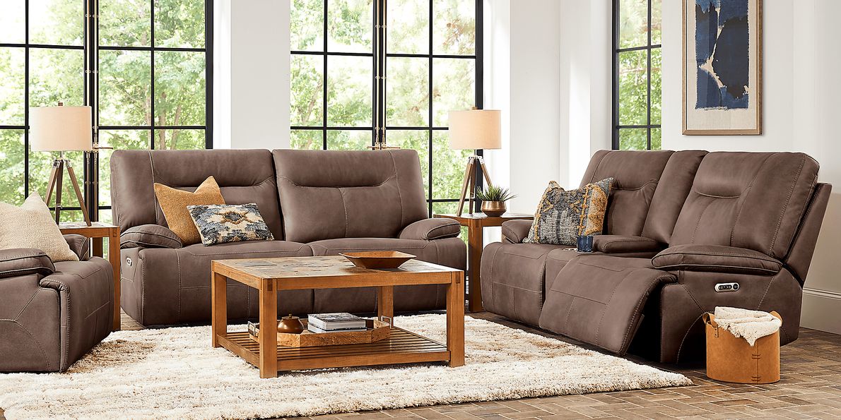 Barton 5 Pc Brown Woven Dual Power Reclining Living Room Set With Dual ...