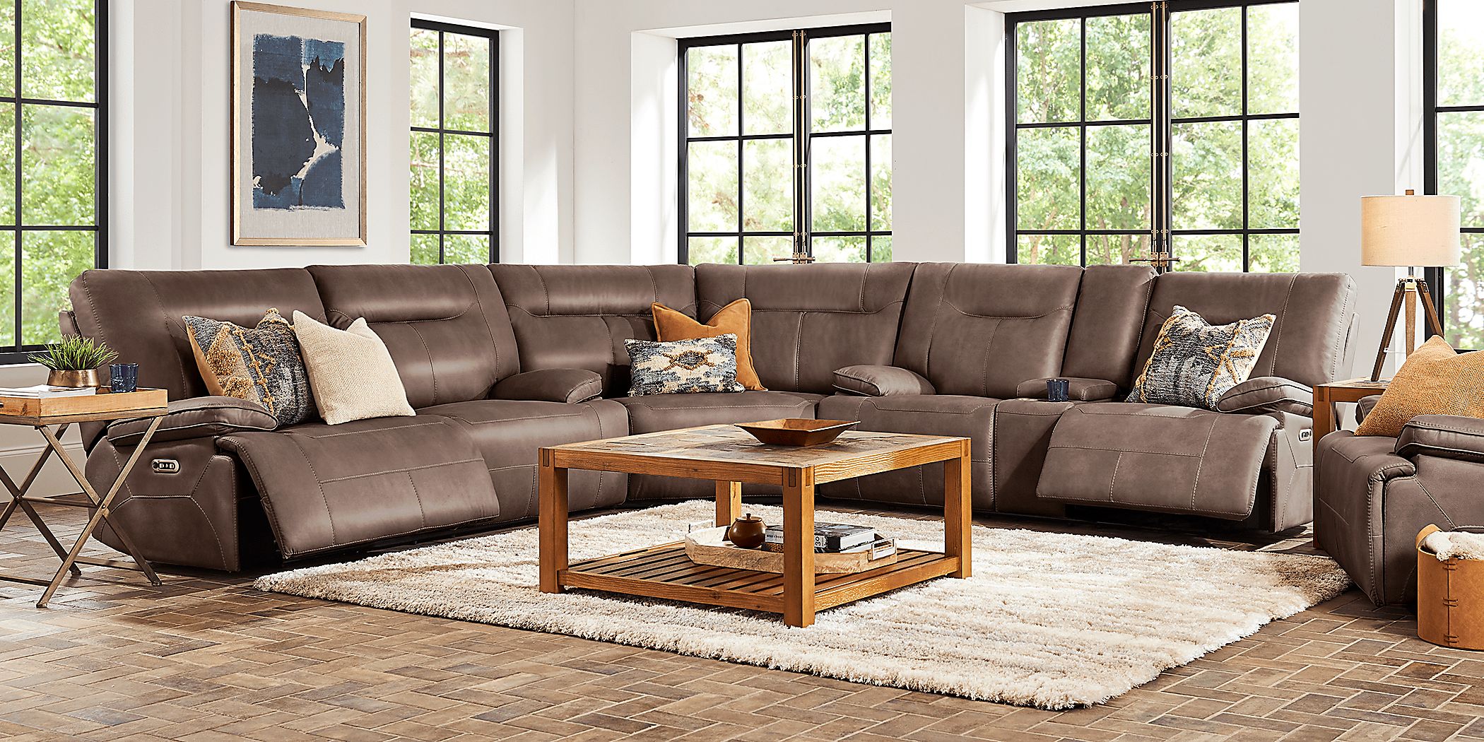 Barton 6 Pc Brown Woven Dual Power Reclining Sectional Living Room With ...