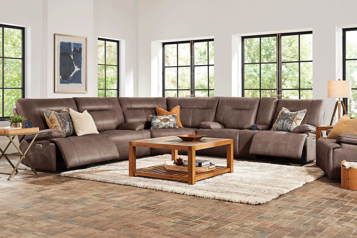 Barton 7 Pc Brown Woven Dual Power Reclining Sectional Living Room With ...