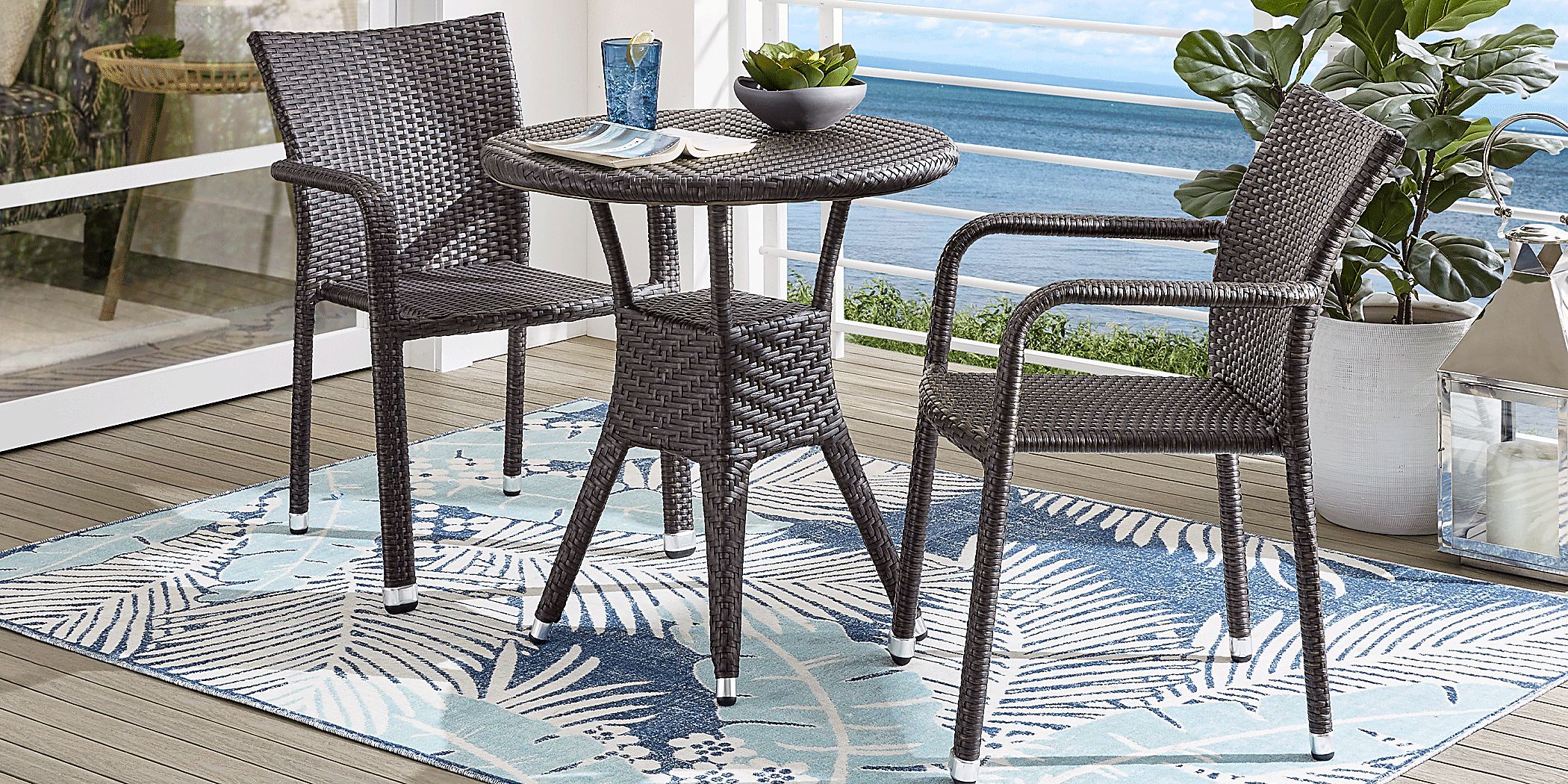 Bay Terrace Brown Wicker 3 Pc 28 in. Round Outdoor Dining Set - Rooms To Go