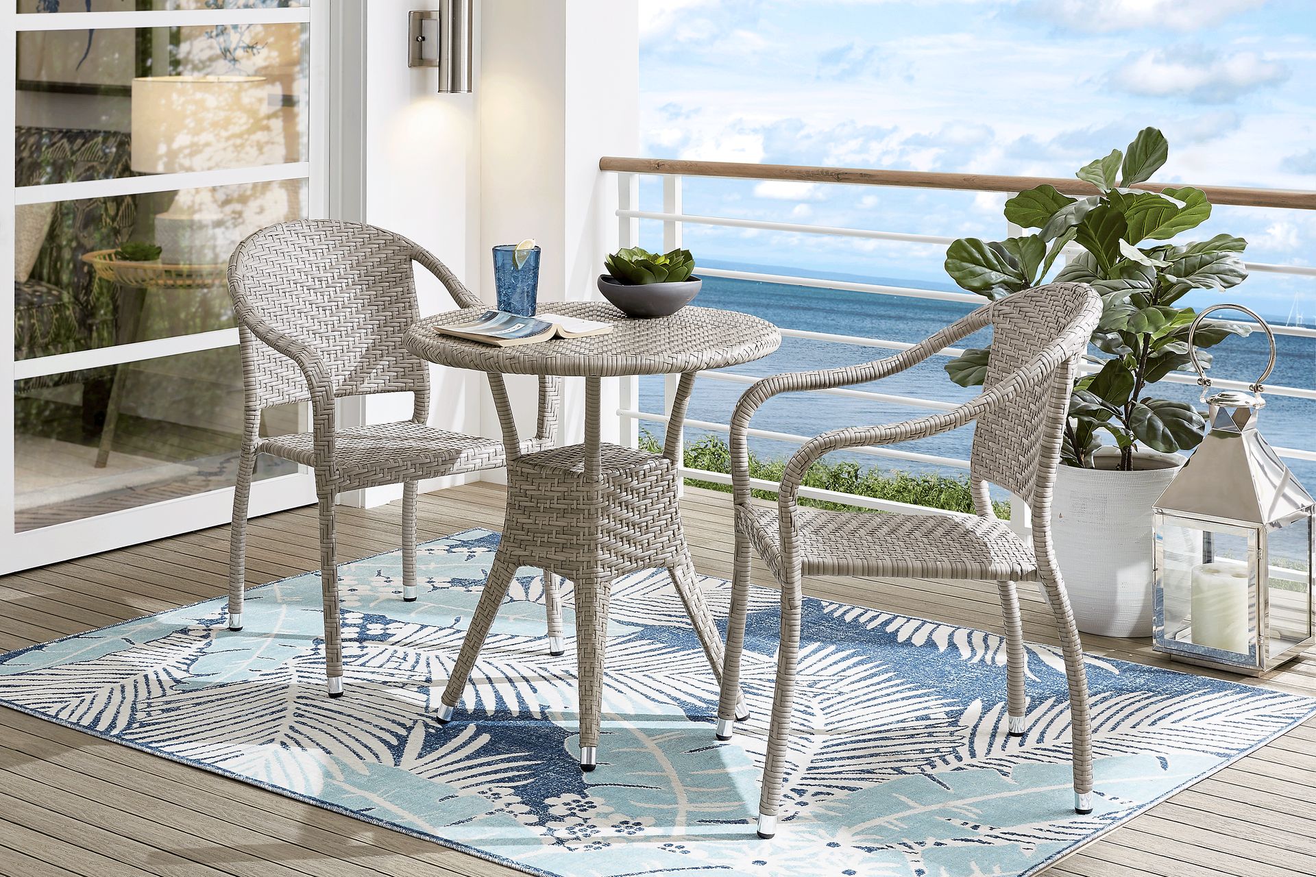 Bay Terrace 3 Pc Gray Wicker Outdoor Dining Set With Arm Chair Dining Table Rooms to Go