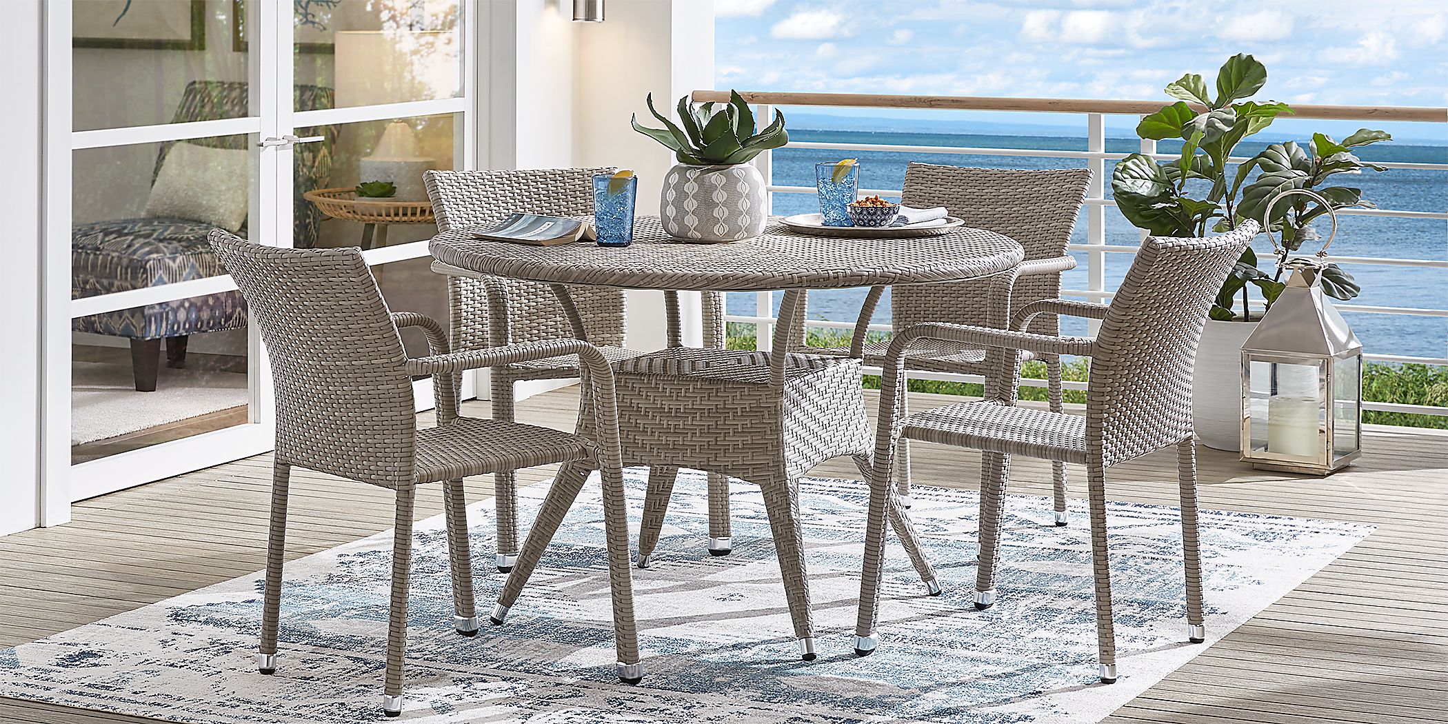 Bay Terrace Gray Wicker 48 in. Round Outdoor Dining Table - Rooms To Go