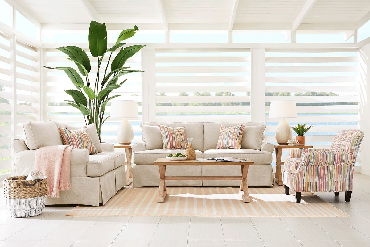 Cindy Crawford Beachside Walk 8 Pc Linen Beige Textured Living Room Set ...