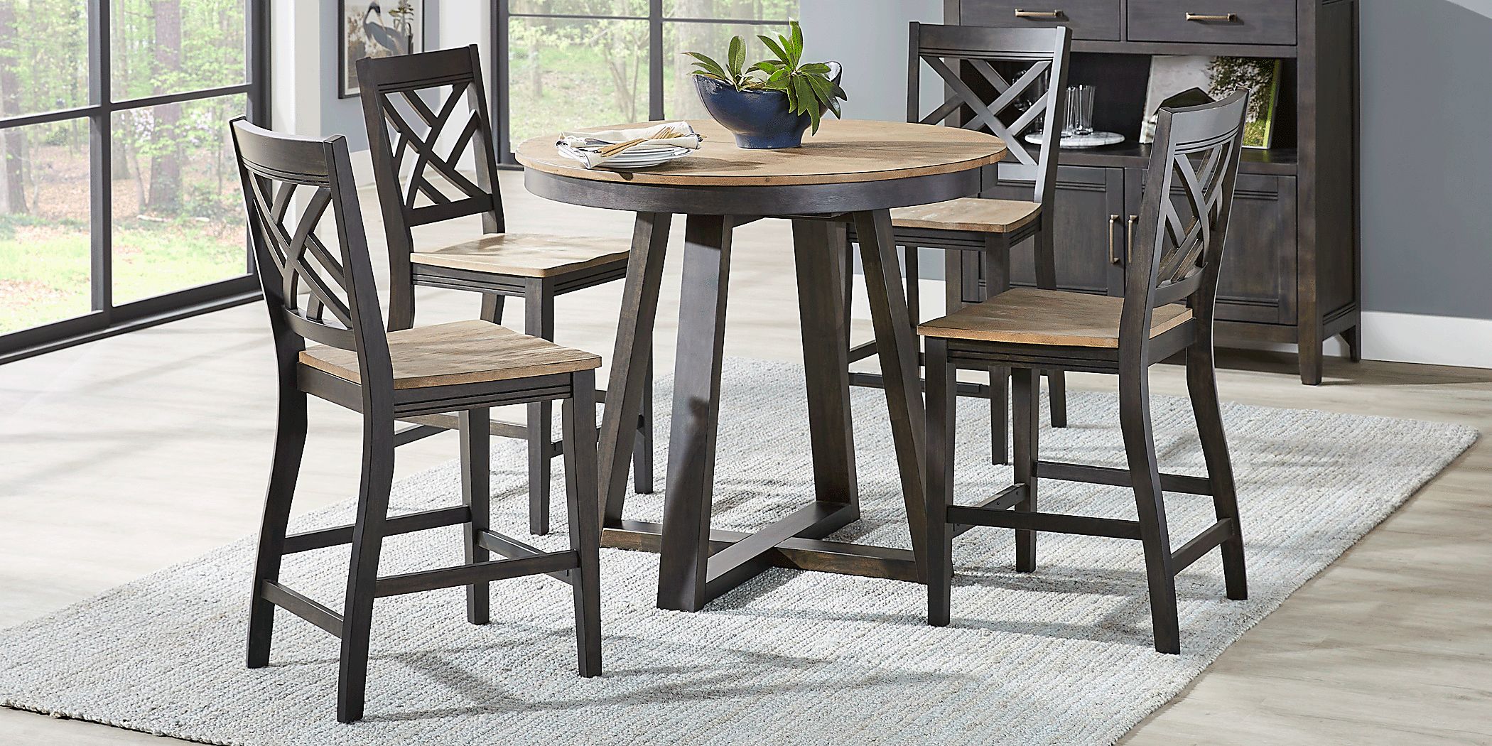 Beacon Street 5 Pc Brown Dark Wood Dining Room Set With Counter Height ...