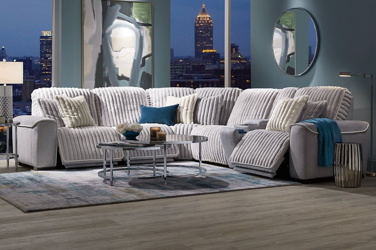 Bedingfield 9 Pc Gray Polyester Fabric Dual Power Reclining Sectional ...