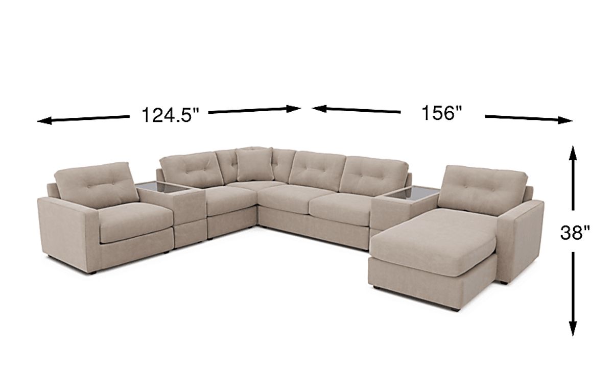 Drew & Jonathan Modularone Beige Chenille Fabric Sleeper 7 Pc Right Arm ...