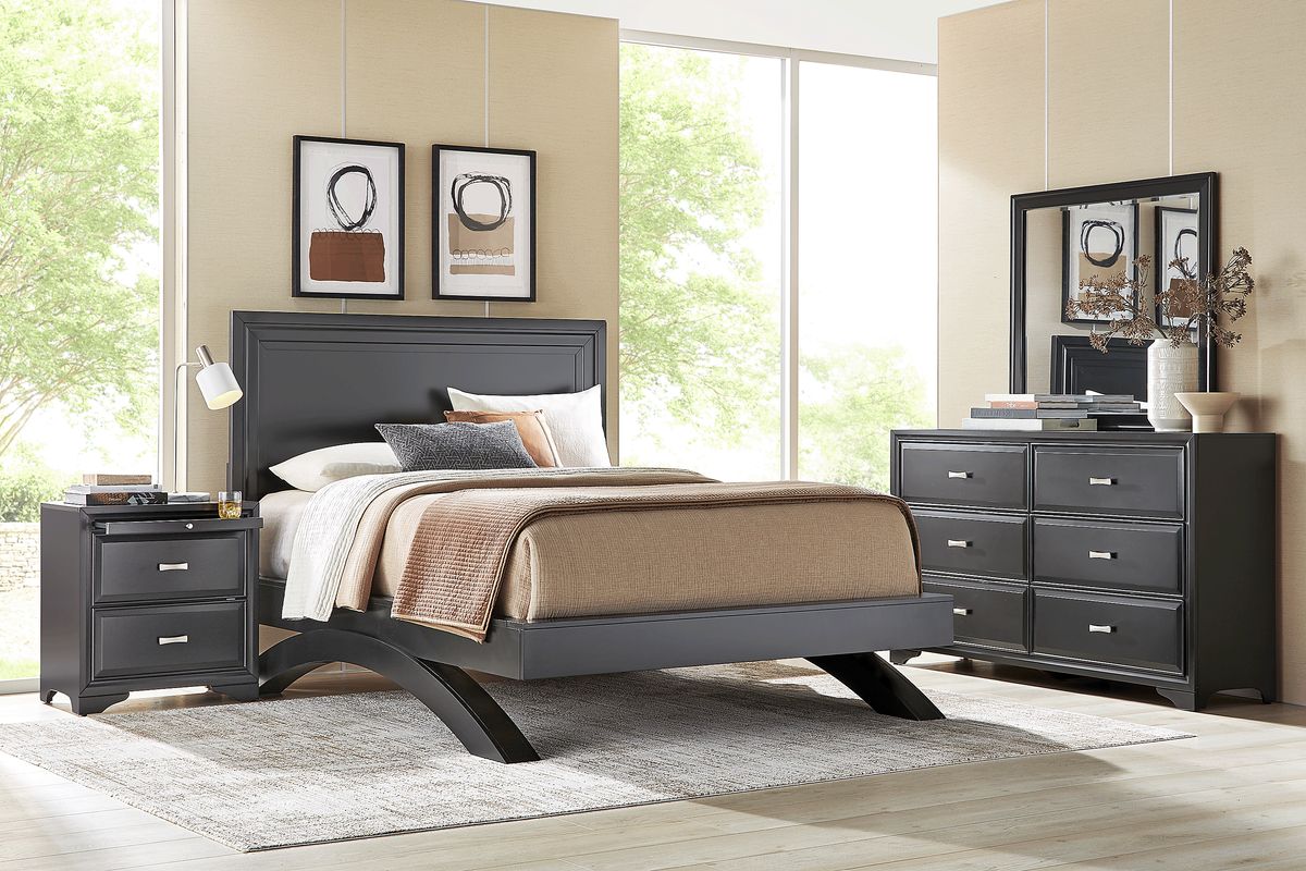 Belcourt 5 Pc Black Black,Colors Queen Bedroom Set With Dresser, Mirror, 3 Pc Queen Panel Arch ...