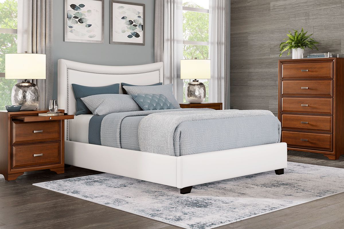 Belcourt 5 Pc Brown Cherry Dark Wood Ivory Beige Queen Bedroom Set With ...