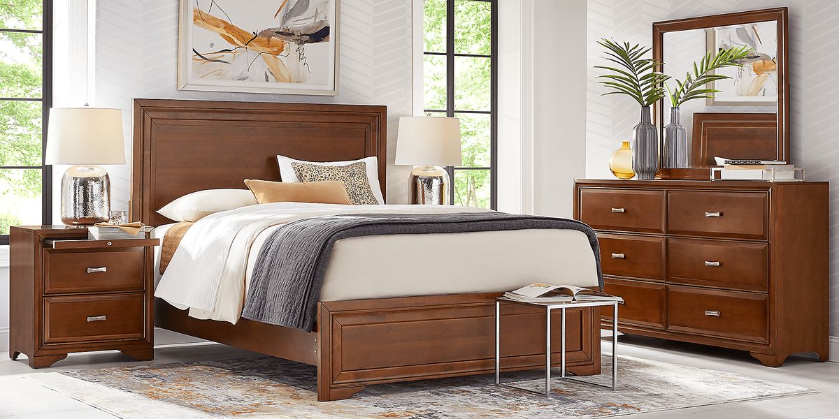 Belcourt Brown Cherry Dark Wood 3 Pc Queen Panel Bed | Rooms to Go