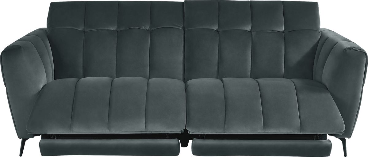 Belden Place Teal Blue,Green Velvet Plush Dual Power Reclining Sofa ...