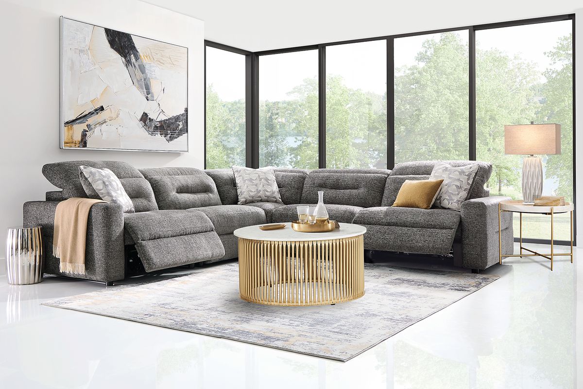 Belia 8 Pc Gray Knitted Dual Power Reclining Sectional Living Room With ...