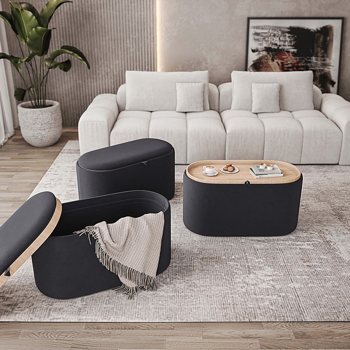 Belira Black Storage Ottoman | Rooms to Go