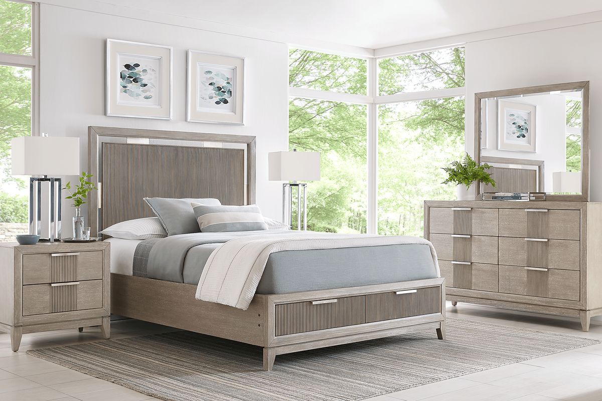 Bellante 7 Pc Gray Queen Bedroom Set With Dresser, Mirror, Two Drawer ...