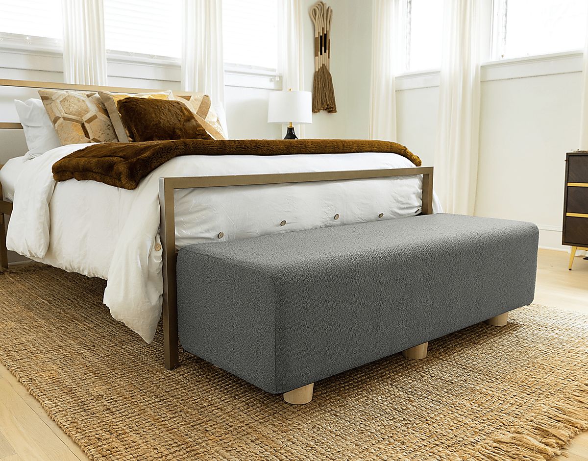 Bellemere Dark Gray Boucle King Bed Bench | Rooms to Go