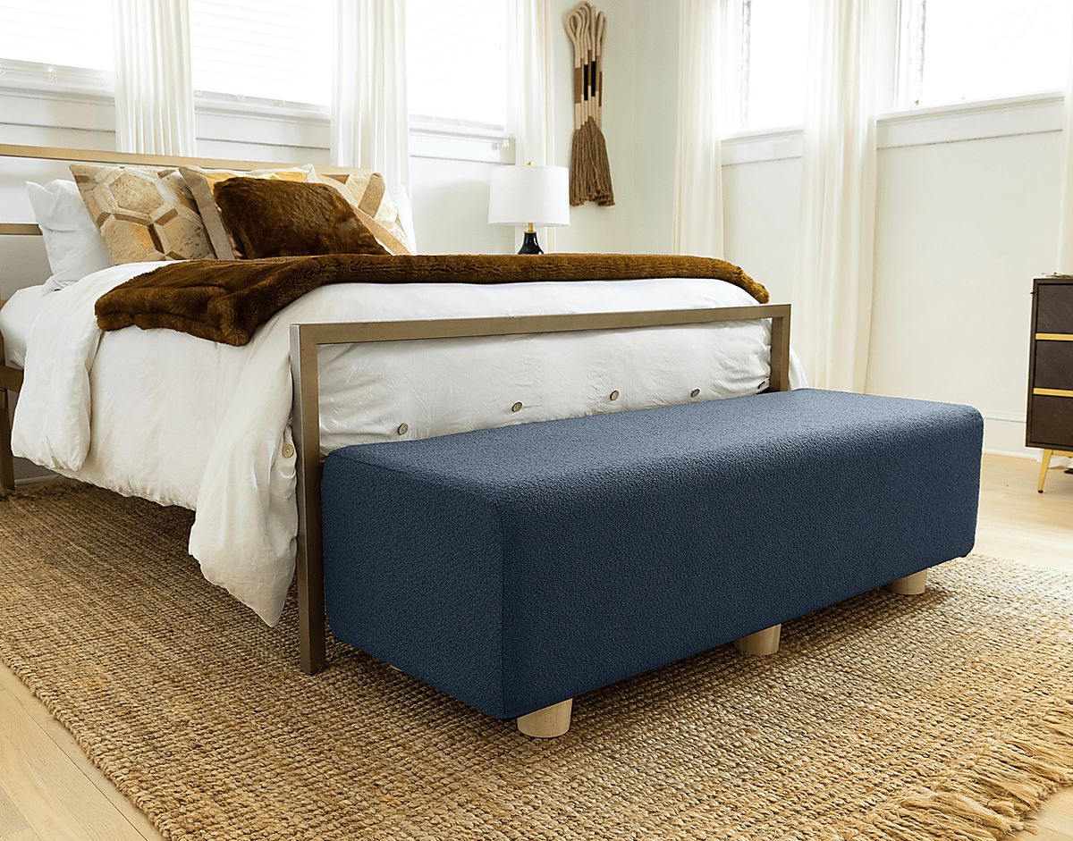 Bellemere Navy Blue Boucle King Bed Bench | Rooms to Go