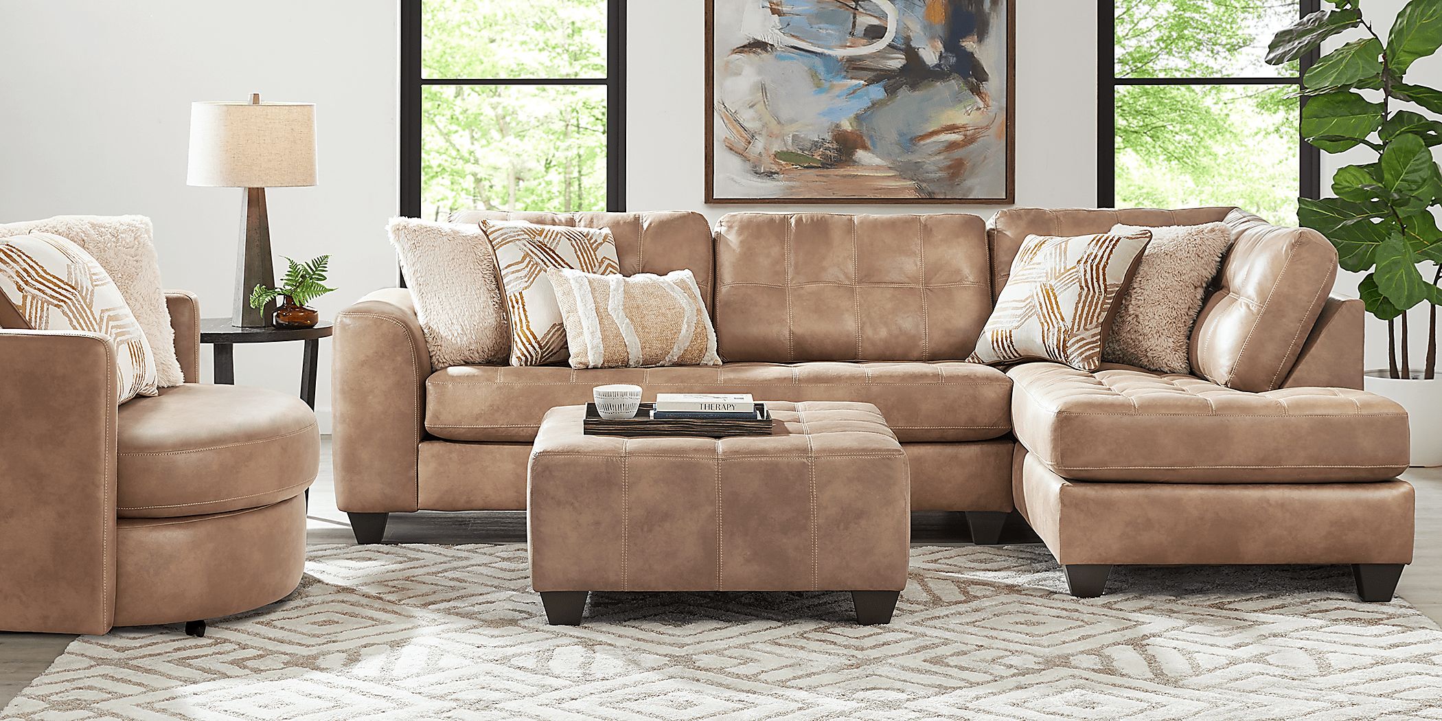Bellinger 3 Pc Camel Brown Polyester,Polyurethane Fabric Living Room ...