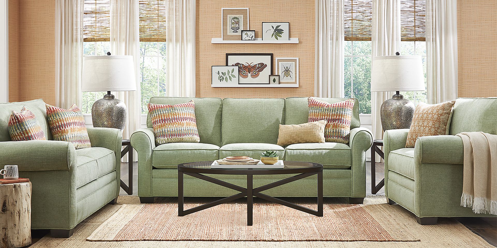 Cindy Crawford Bellingham Celadon Green Chenille Fabric Sofa | Rooms to Go