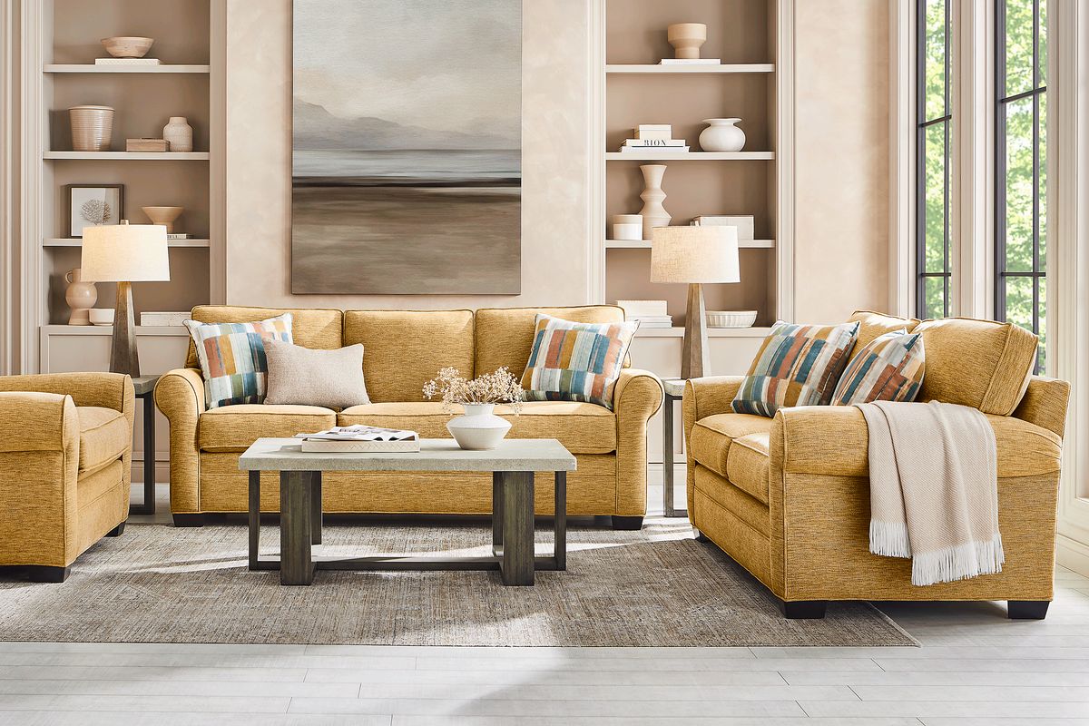 Cindy Crawford Bellingham Maize Yellow Chenille Fabric Sofa | Rooms to Go