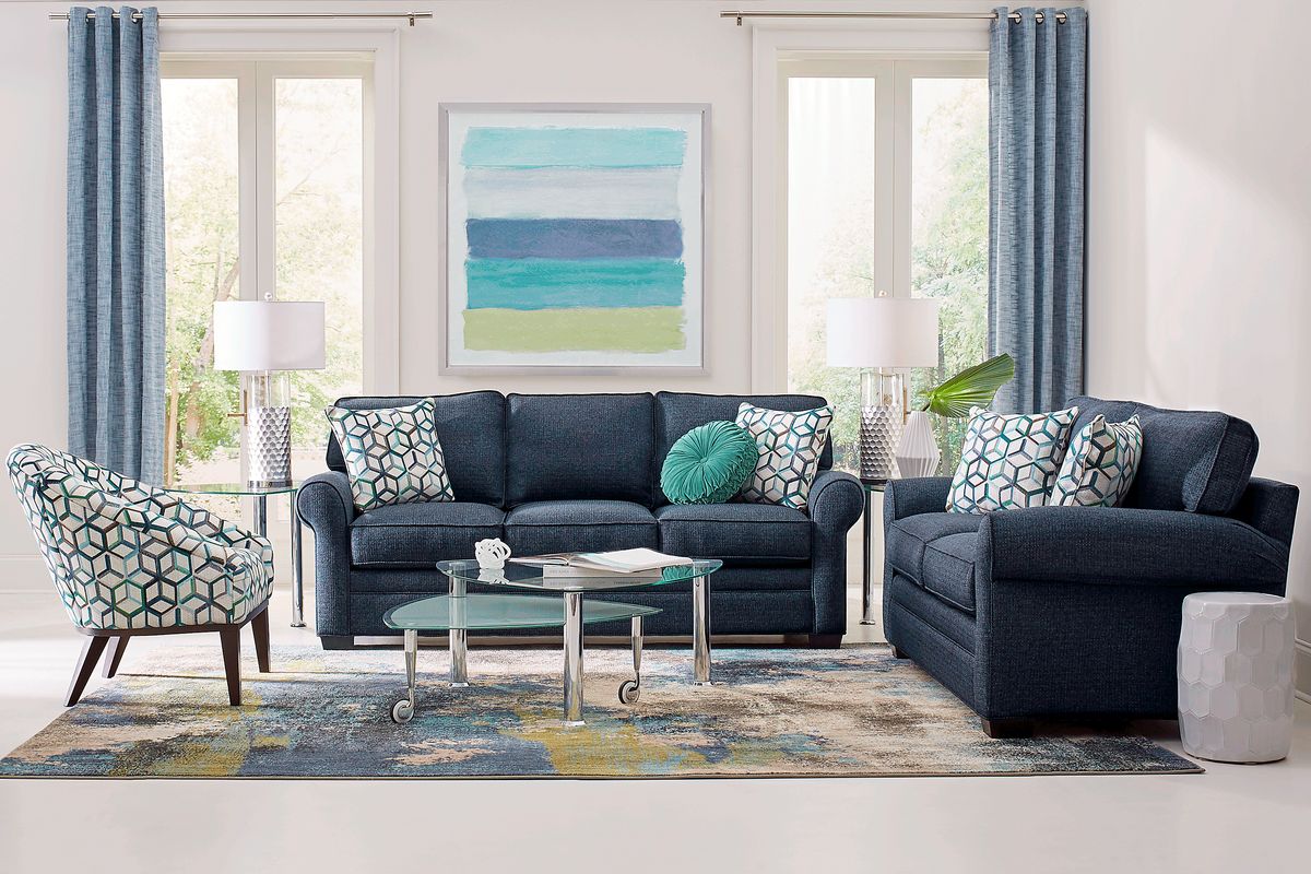 Cindy Crawford Bellingham Midnight Blue Textured Loveseat | Rooms to Go