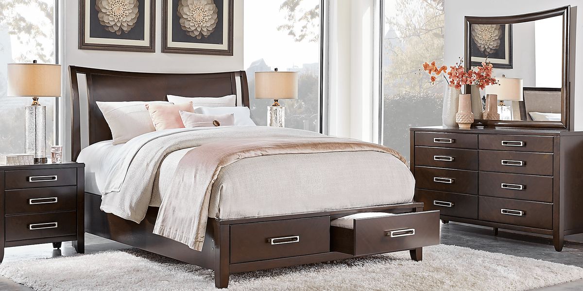 Bellissimo 7 Pc Java Dark Wood Queen Bedroom Set | Rooms to Go