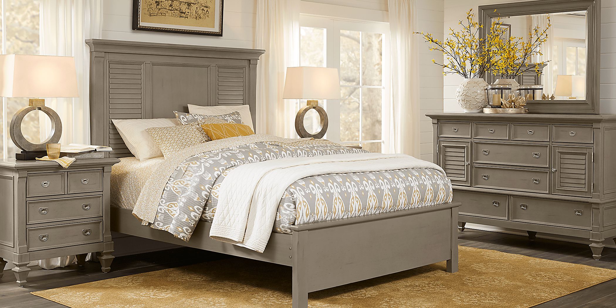 Belmar 5 Pc Gray Queen Bedroom Set With 3 Pc Queen Bed, Dresser, Mirror ...