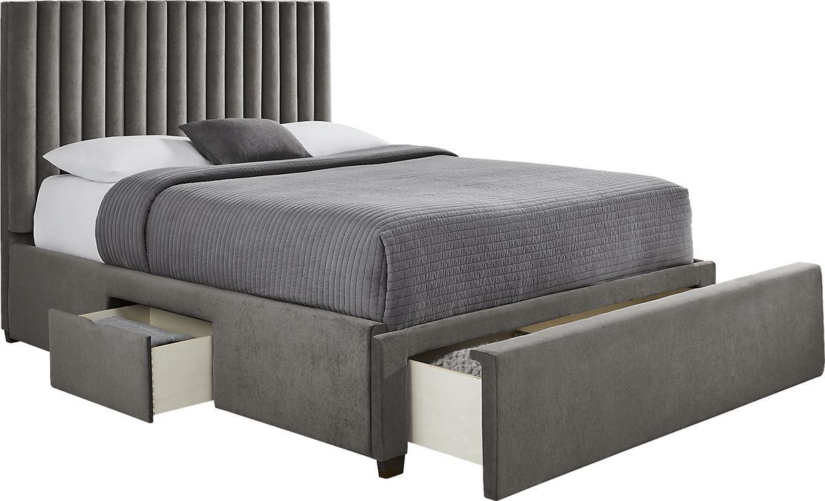 Belvedere Smoke Gray Polyester Fabric 3 Pc King Complete Storage Bed ...