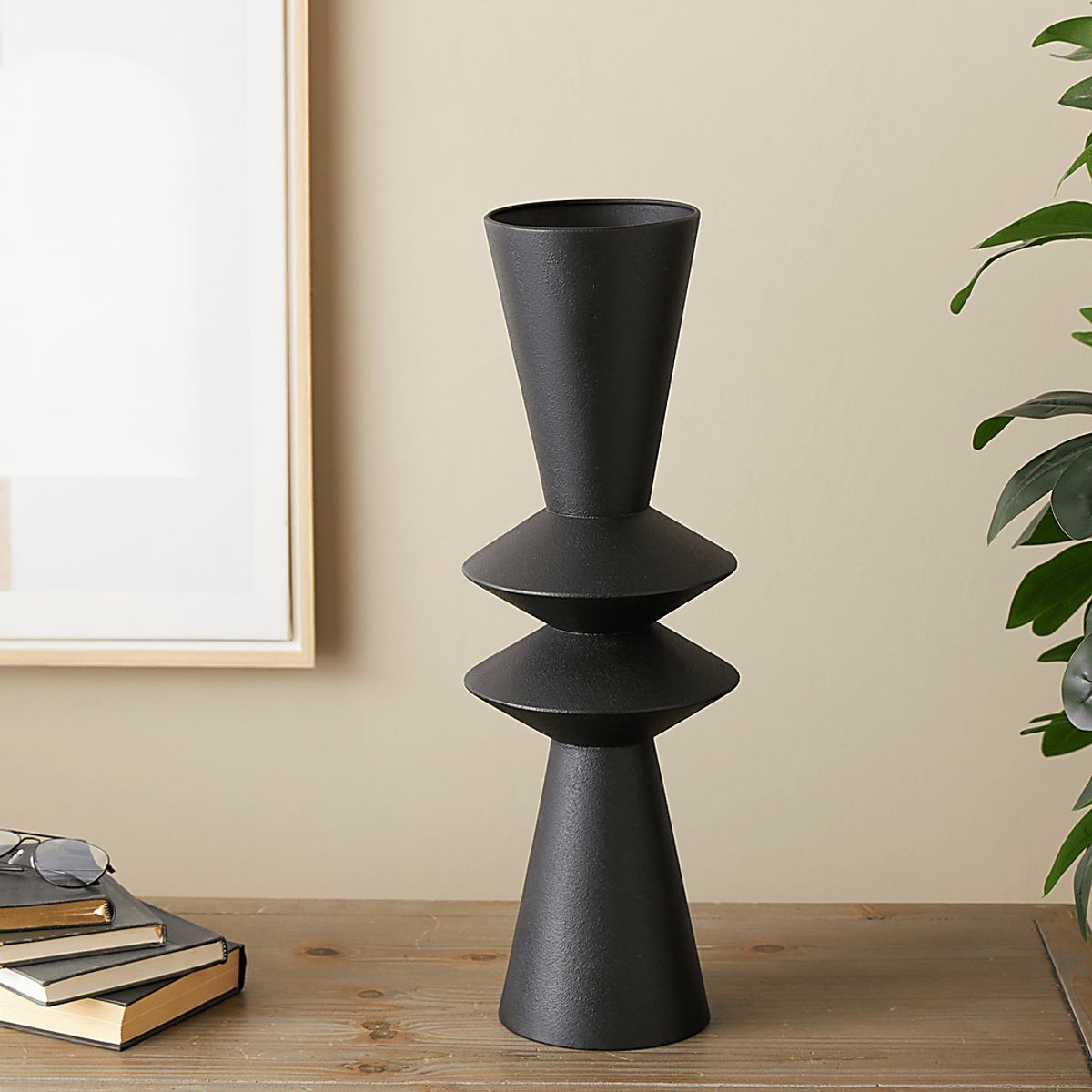 Bemar Ceramic Light Wood Black Vase | Rooms to Go