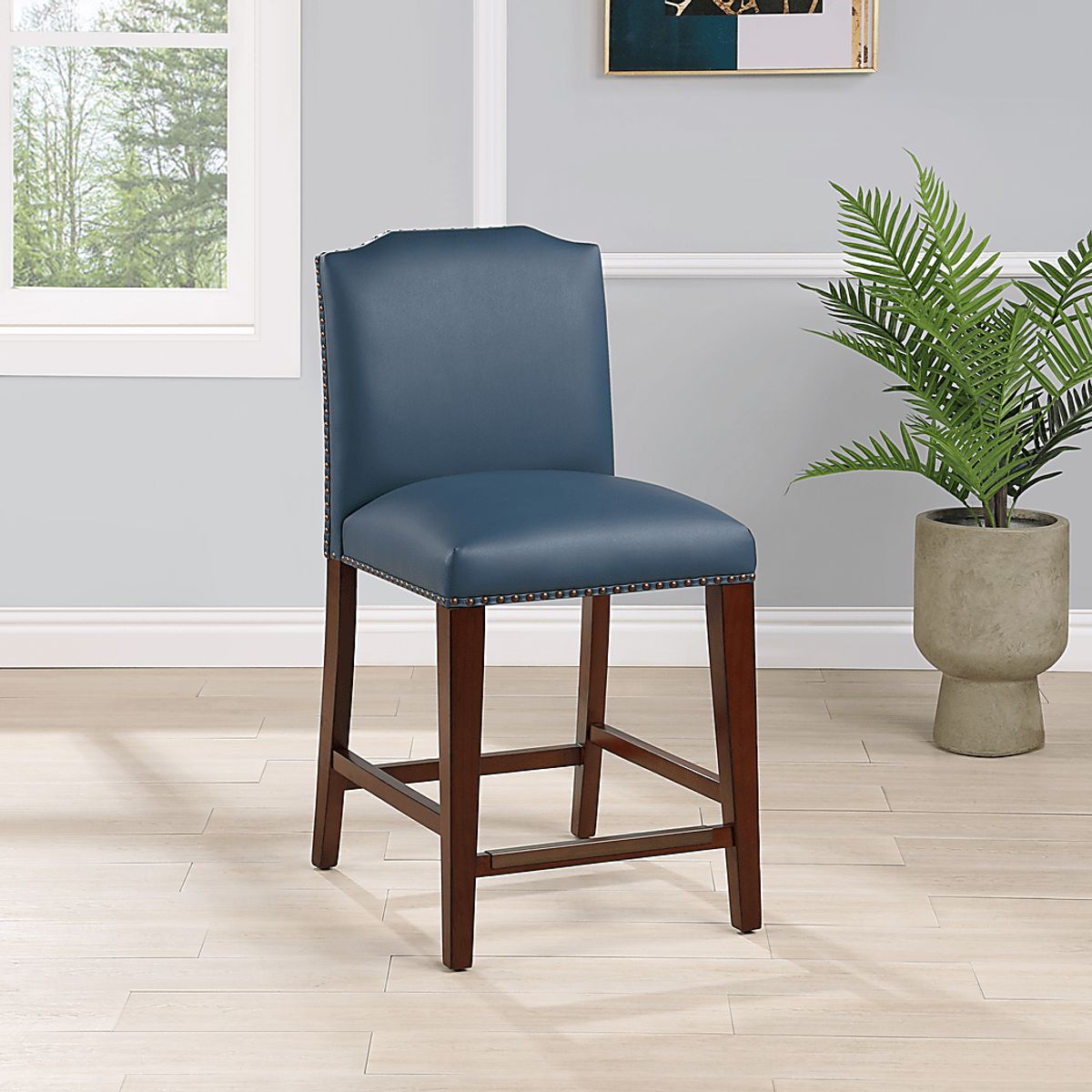 Bendview Brown Dark Wood Blue Counter Height Stool | Rooms to Go