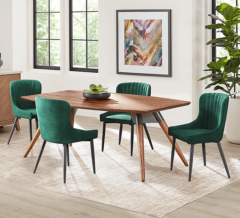 Bergen Boulevard 5 Pc Walnut Dark Wood Emerald Green Dining Room Set ...