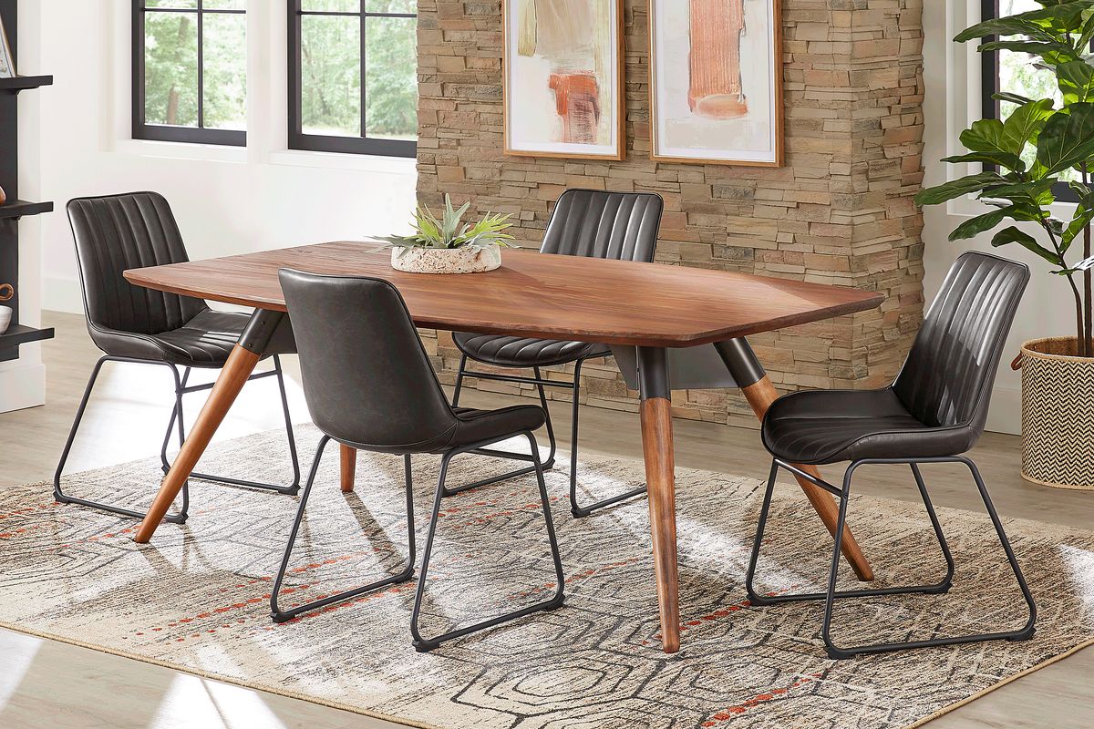 Bergen Boulevard 5 Pc Walnut Dark Wood Gray Dining Room Set With Dining ...