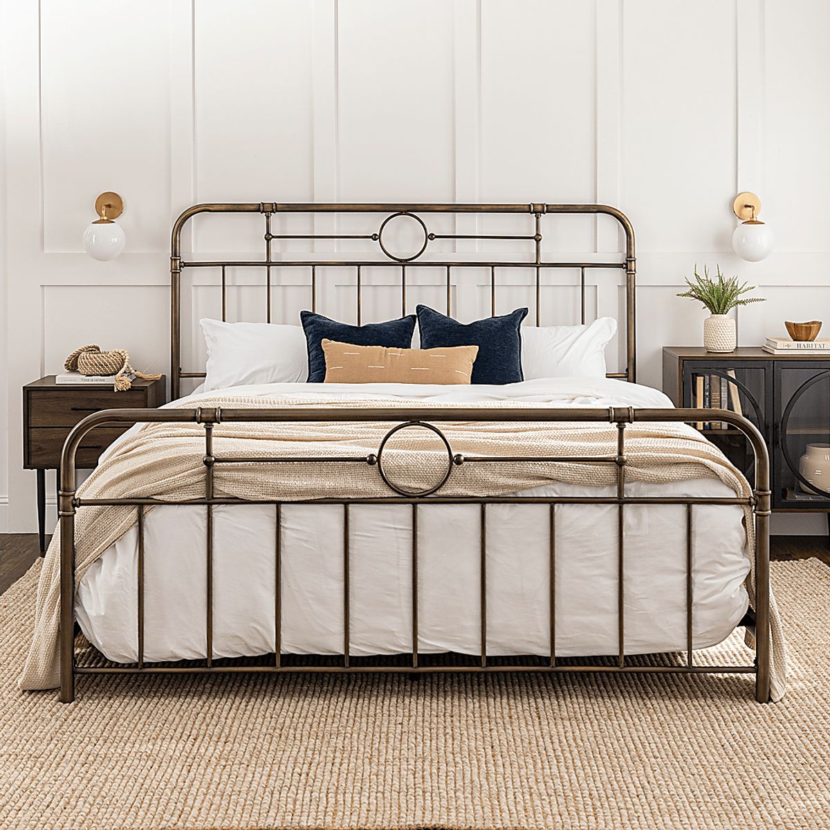 Bernius Bronze Metal Brown,Yellow King Bed | Rooms to Go