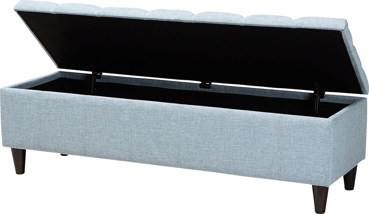 Berrycoms Light Blue Polyester Fabric Storage Bench | Rooms to Go